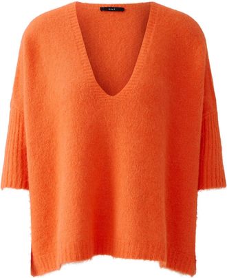 Oui Damen Pullover mit Alpaka oversized geschnitten Uni