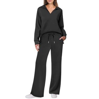 Generic Femme Ensemble Tricot&eacute; Pull Tricot&eacute; 2 Pi&egrave;Ces Ensemble Femme Chic Et Elegant Manche Longue Haute et Pantalons &agrave; Jambes Tenue De Sport Femme Loungewear 