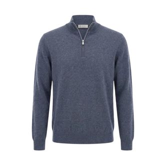Brunello Cucinelli Pullover mit halbem Rei&szlig;verschluss und Rollkragen - - Sweatshirts & Hoodies - Herren - Blau - 2XL