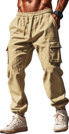 Generic Leinenhose Herren Hose Chino Cargo Hose Leicht Weisse Jogginghose Freizeithose Männer Yoga Sommerhose mit Taschen Sporthose Casual Sweatpants