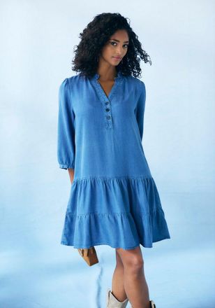 Lascana Jeanskleid mit R&uuml;sche am Kragen und Knopfleiste, Blusenkleid, Tunikakleid