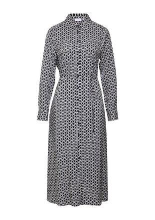 Comma Midikleid Kleid Langes Hemdblusenkleid mit Eingrifftaschen und All-over-Print