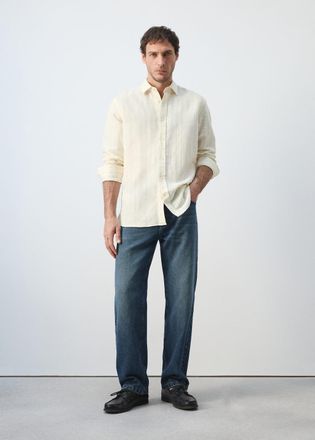 Mango Chemise regular-fit lin coton rayures &eacute;cru - Homme - XXL - MANGO MAN