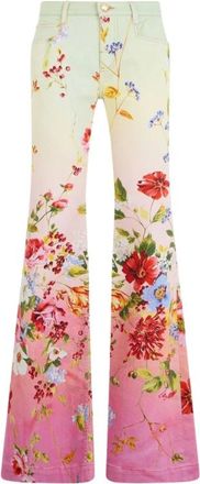 Roberto Cavalli Femme, Pantalons, Multicolore, Taille: 40 FR Miami Flowers Print Flare Pants