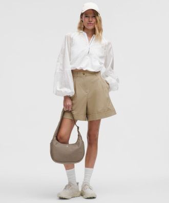 lululemon Shorts aus LuluLinen mit hohem Bund f&uuml;r Frauen - 15 cm - Gr&ouml;&szlig;e 22 in Sheer Oak