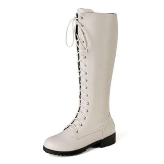 Generic Bottes de combat &agrave; lacets pour femme - Confortables - Bout rond - Talons bas - Pour lhiver, beige, 37.5 EU