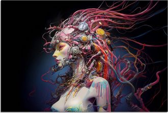 Wallario Glasbild Kriegerin der Zukunft - 60 x 90 cm Wandbilder Glas in Premium-Qualität: Brillante Farben, freischwebende Optik