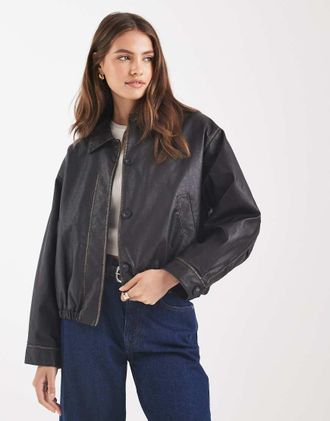 Asos Bomber en imitation cuir style vintage - Noir délavé