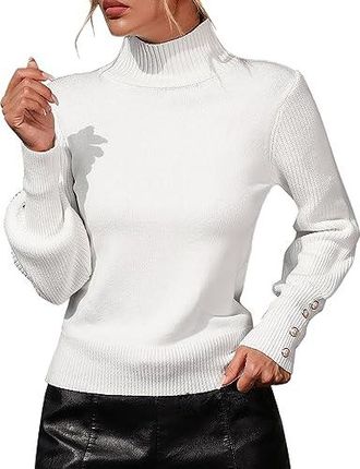 Generic Pull tricot&eacute; &agrave; col haut pour femme - Couleur unie - Classique - Confortable - D&eacute;contract&eacute; - Manches longues - Chaud - L&eacute;ger - Tendance - Pour lautomne