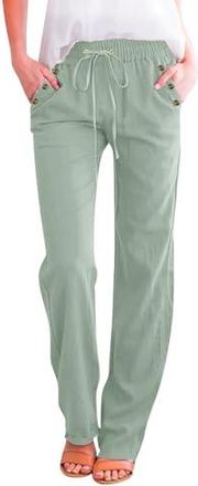 Generic Pantalon Fluide Femme &eacute;t&eacute;,Pantalon Long &eacute;lastique en Coton et Lin pour, Couleur Unie, Loisirs de Plage Pants Thermique (Green, XXXL)