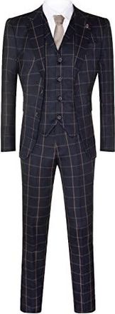 TruClothing Costume Homme Bleu Marine en Tweed à Carreaux 3 Pièces Gatsby Années 1920 Coupe Ajustée 44