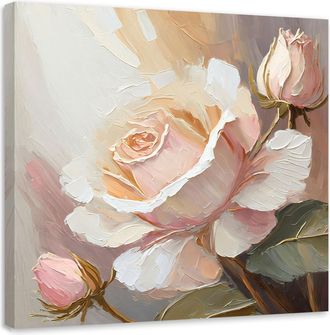 Feeby Vlies - Leinwand Bilder - Handgemalte Rose - 50x50 cm - Deko Wohnzimmer - Wandbilder Schlafzimmer - Deko Aesthetic - Wand Deko - Leinwand Groß - Deko 