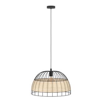 Eglo Pendelleuchte Anwick, 1 flammige H&auml;ngelampe Vintage, Boho, H&auml;ngeleuchte aus Stahl und Rattan, Esstischlampe, Wohnzimmerlampe h&auml;ngend in Schwarz, Natur