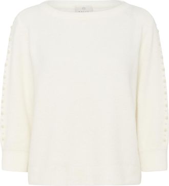 Kaffe Damen Womens Boat Neck 3/4 Sleeves Beading Regular Fit Hip Length Pullover, Chalk CC, Medium