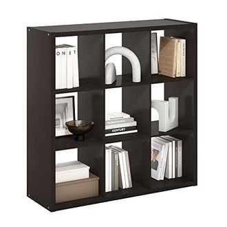 Furinno Cabine de Rangement Décorative à Dos Ouvert à 9 Cubes, Chêne Foncé