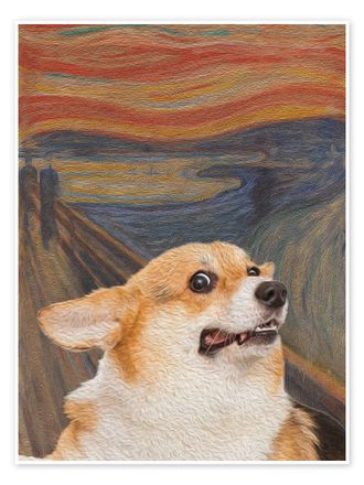 Posterlounge Der Schrei - Corgi Poster von Artelele 70 x 90 cm Orange Wandbilder Wanddeko