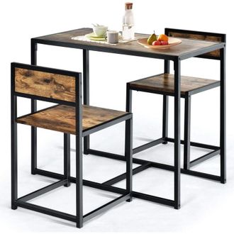 Costway Costway - Ensemble Table &agrave; Manger 1 Table et 2 Chaises Encastrable Style Industriel Moderne pour Salle &agrave; Manger, Bistro Naturel