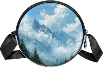 Generic Mist Mountain Peak Petit sac &agrave; bandouli&egrave;re rond d&eacute;contract&eacute; avec fermeture &eacute;clair et bretelles r&eacute;glables pour femme et fille