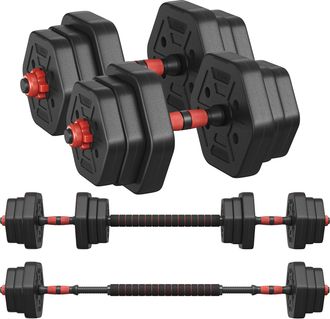 Songmics Hantelset, Hanteln mit Verbindungsstange, Hexagon, Kurzhantelset, 20 kg, f&uuml;r Workout, Fitnesstraining, Gewichtheben f&uuml;r Zuhause, Fitnessstudio, tinten