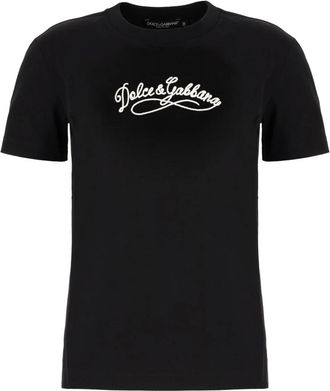 Dolce & Gabbana Femme, Tops, Noir, Taille: 40 FR T-shirt ras du cou orn&eacute; dun logo