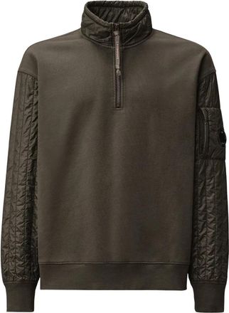 C.P. Company Diagonal Raised Fleece Mixed Half Zip Sweatshirt - - Sweatshirts & Hoodies - Herren - Gr&uuml;n - 2XL