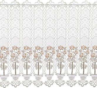 Plauener Spitze by Modespitze, Store Bistro Gardine Scheibengardine mit Stangendurchzug, hochwertige Stickerei, H&ouml;he 62 cm, Breite 112 cm, Creme/Beige/Lachs