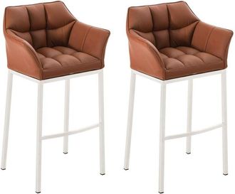 Clp Lot 2 tabourets de bar Damaso en similicuir avec 4 pieds Marron clair Blanc
