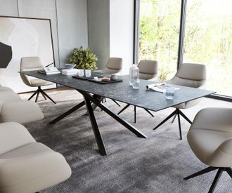 DELIFE Esstisch Edge 300x100cm Keramik LaminamNero Greco Anthrazit Mittelfu&szlig; Kreuz Schwarz, Esstische