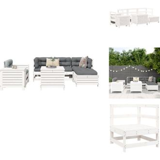 vidaXL 7-tlg. Garten-Sofagarnitur Wei&szlig; Massivholz Kiefer - Gartenm&ouml;beln - Lounge Set - Esszimmergarnitur - Holz M&ouml;bel - Kiefernholz