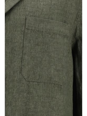 Cruna Mens Shirt Serafino Linen Olive