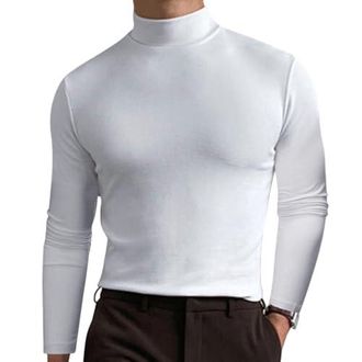 Generic T-shirt &agrave; manches longues et col montant pour homme - Style moderne pour la salle de sport, blanc, XXL