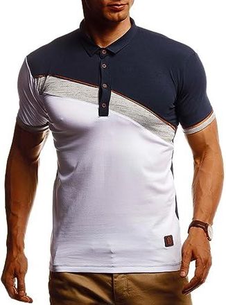 LEIF NELSON LN55165 T-shirt dété pour homme - Col polo - Coupe ajustée - En maille fine - Basique - Blanc et noir - Manches courtes, Bleu/blanc, XL