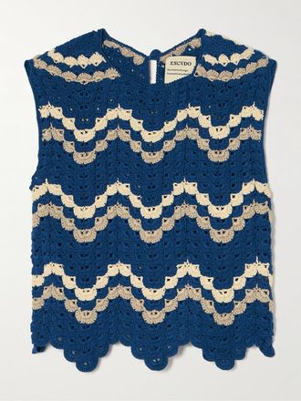 Escvdo D&eacute;bardeur Raccourci En Coton Crochet&eacute; &Agrave; Festons Safi - Bleu