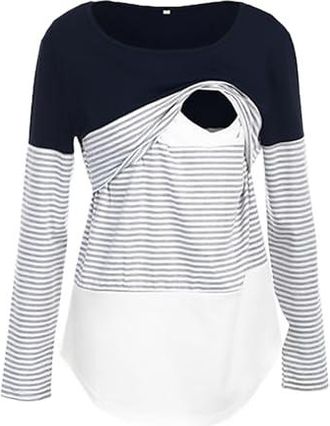Generic Lingerie de grossesse pour femme - Chemisier de grossesse à manches longues - Imprimé rayé - Haut dallaitement - Blouses dété, Marine, L