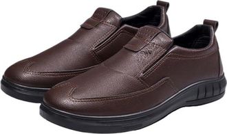 Generic Chaussures en cuir vintage sans lacets pour homme - Bout uni - Talon bloc - Antid&eacute;rapantes - Tendance - Pour int&eacute;rieur et ext&eacute;rieur, caf&eacute;, 41 1/3 EU