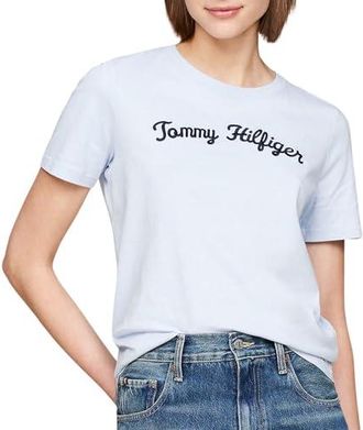 Tommy Hilfiger T-Shirt Manches Courtes Femme Regular Col Ras-du-Cou, Bleu (Breezy Blue), XS