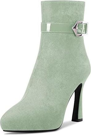 Castamere Femmes Aiguille Haut High Plate-forme Talon Heel Pointu Bout Bottines Fermeture &agrave; Glissi&egrave;re Boucle Sexy 10 CM Heels Vert Clair 36 EU