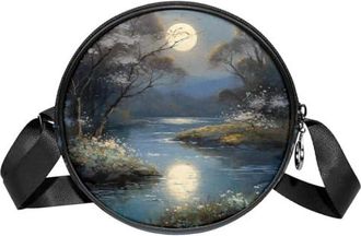 Generic Petit sac &agrave; bandouli&egrave;re Circle Beauty pour femme, petit sac &agrave; bandouli&egrave;re avec fermeture &eacute;clair, bretelles r&eacute;glables, sac &agrave; main rond d&eacute;contract&eacute; pour