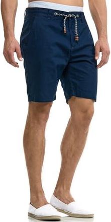 Indicode Hommes Bowmanville Shorts | Pantalon Court en Lin et Coton Navy L