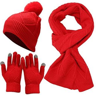 Generic Cocila Chaud éCharpe Hiver Cyclisme Hommes Adulte Ski Chapeau Ensembles Femmes Coupe-Vent Tricoté Casquettes De Baseball Casquette Hommes (Red One Siz