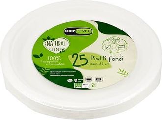 Gi&ograve;Style 25 tiefe Teller &Oslash; 21 cm | Zellstoff | biologisch abbaubar und kompostierbar