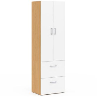 IDMarket Armoire 2 portes JULIANA blanc et bois penderie 50 cm avec 2 tiroirs