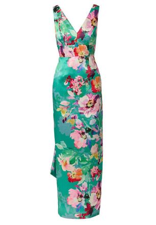 Adrianna Papell Abendkleid Printed Mikado Bow Back Gown Lebhaftes, blumiges, &auml;rmelloses Mikado-Kleid