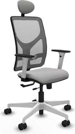 Piqueras y Crespo B&uuml;rostuhl mit wei&szlig;en und schwarzen Armlehnen, h&ouml;henverstellbarer Lendenwirbelst&uuml;tze und festem Kopfteil, ausgestattet mit Syncro/Traslack. Grau/Hellgr