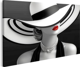 Islandburner Bild auf Leinwand Elegante Dame mit Hut und roten Lippen für Schlafzimmer Modebewusste Schönheitssalon Bilder Wandbilder Poster
