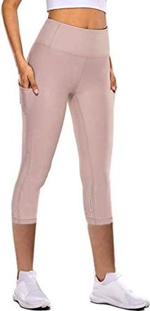 Generic Legging r&eacute;fl&eacute;chissant pour femme - Couleur unie - Coupe droite - Longueur 3/4 - Taille haute - S&eacute;chage rapide - Pantalon bengaline - Pantalon d&eacute;t&eacute; mou