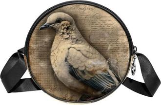 Generic Petit sac &agrave; bandouli&egrave;re rond pour femme, motif pigeon, vintage, avec fermeture &eacute;clair, bretelles r&eacute;glables, sac &agrave; main rond d&eacute;contract&eacute; pour femmes et