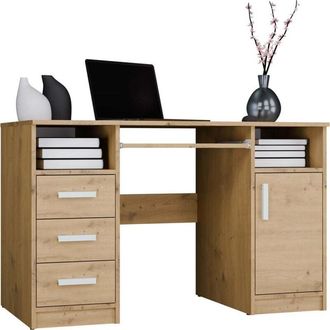 Topeshop DELTA - Bureau 120cm 3 tiroirs avec armoire et étagères pour bureau / chambre - Chêne
