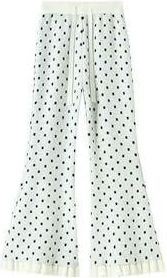 Generic QXDZSW Pantalon tricot&eacute; ample &agrave; pois pour femme Automne Hiver Pantalon &eacute;vas&eacute; d&eacute;contract&eacute; Pantalon de sport confortable, blanc, XL