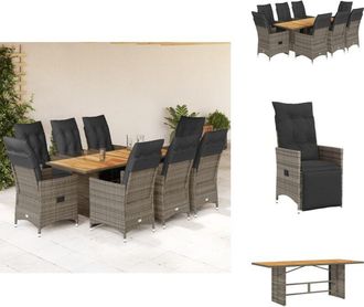 vidaXL 9-tlg. Garten-Bistro-Set mit Kissen Grau Poly Rattan - Gartenm&ouml;bel - Lounge Sessel - Outdoor M&ouml;bel - Rattan Gartenm&ouml;bel - Bistro Set